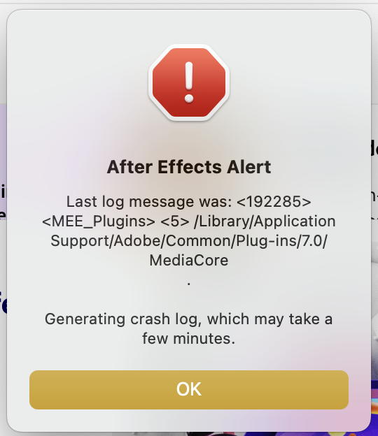 After Effects 24.5 crashes on loading - MediaCore ... - Adobe Community - 14783296